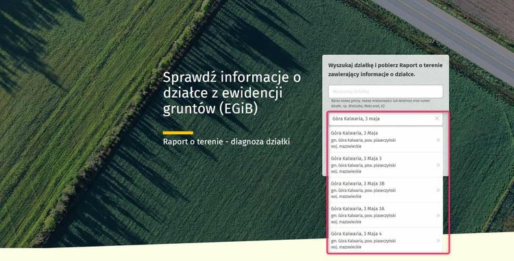 Informacje o działce z ewidencji gruntów i budynków (EGIB)